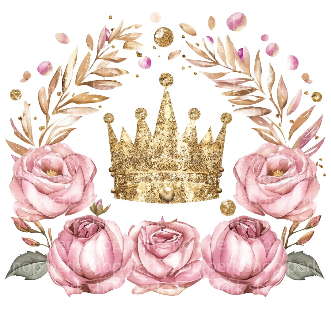 Rose Gold Crown Clipart, Preppy Crest PNG Floral Watercolor Printable ...