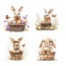 Easter Bunny Clipart, Spring Rabbit With Basket Flowers, Scrapbooking ...