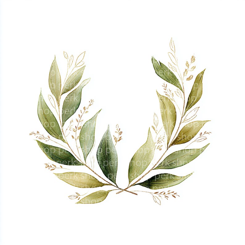 Eucalyptus Gold Leaf Clipart: Watercolor Foliage Art (digital Download ...