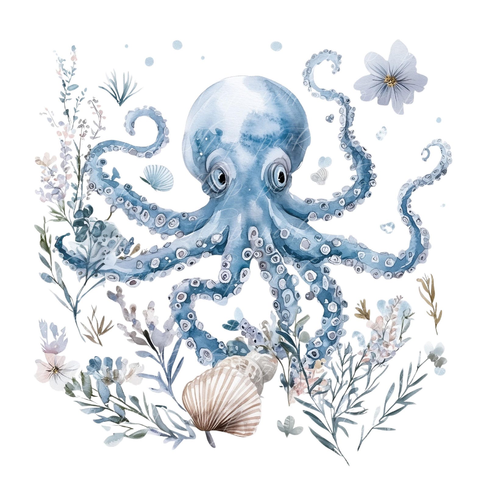 10 Whimsical Octopus Clipart Png, Nautical Coastal Watercolor ...