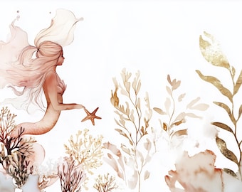 Mermaid Clipart: Watercolor Under the Sea Illustration (PNG Digital ...