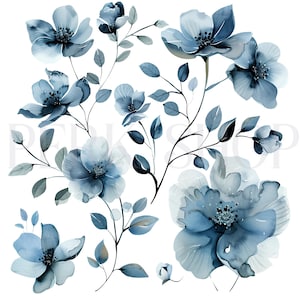 12 PNG Watercolor Winter Abstract Flowers Clipart, Printable Wildflower ...