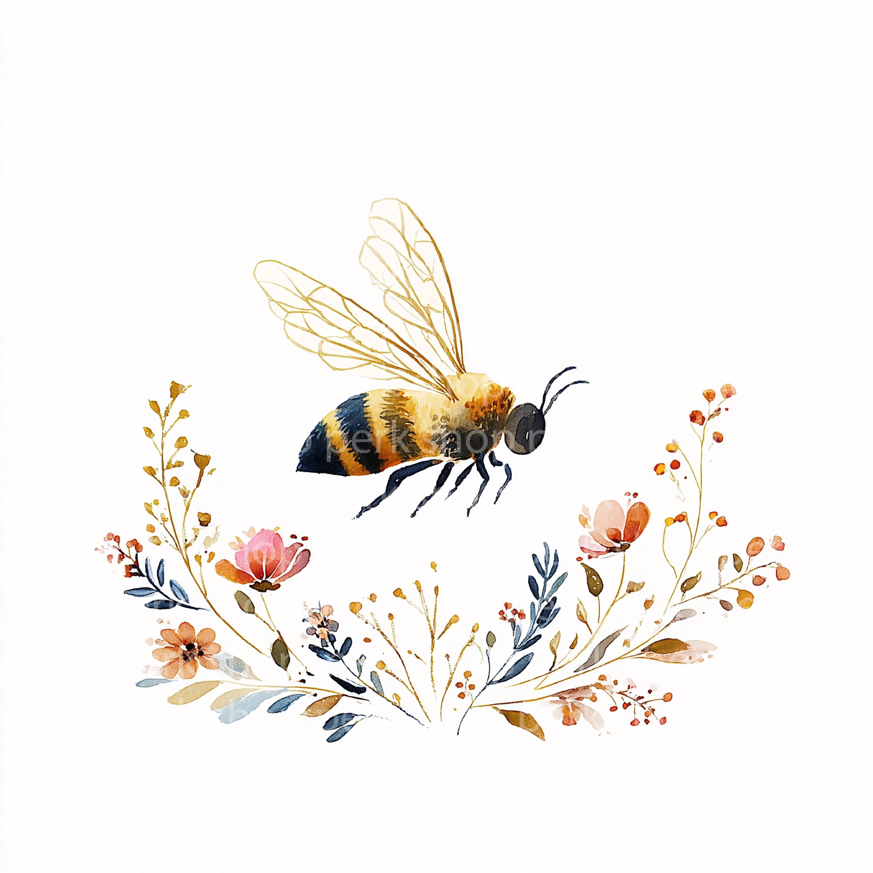 Watercolor Bee Clipart Bundle | Floral Honey Bee | Spring Bumblebee ...