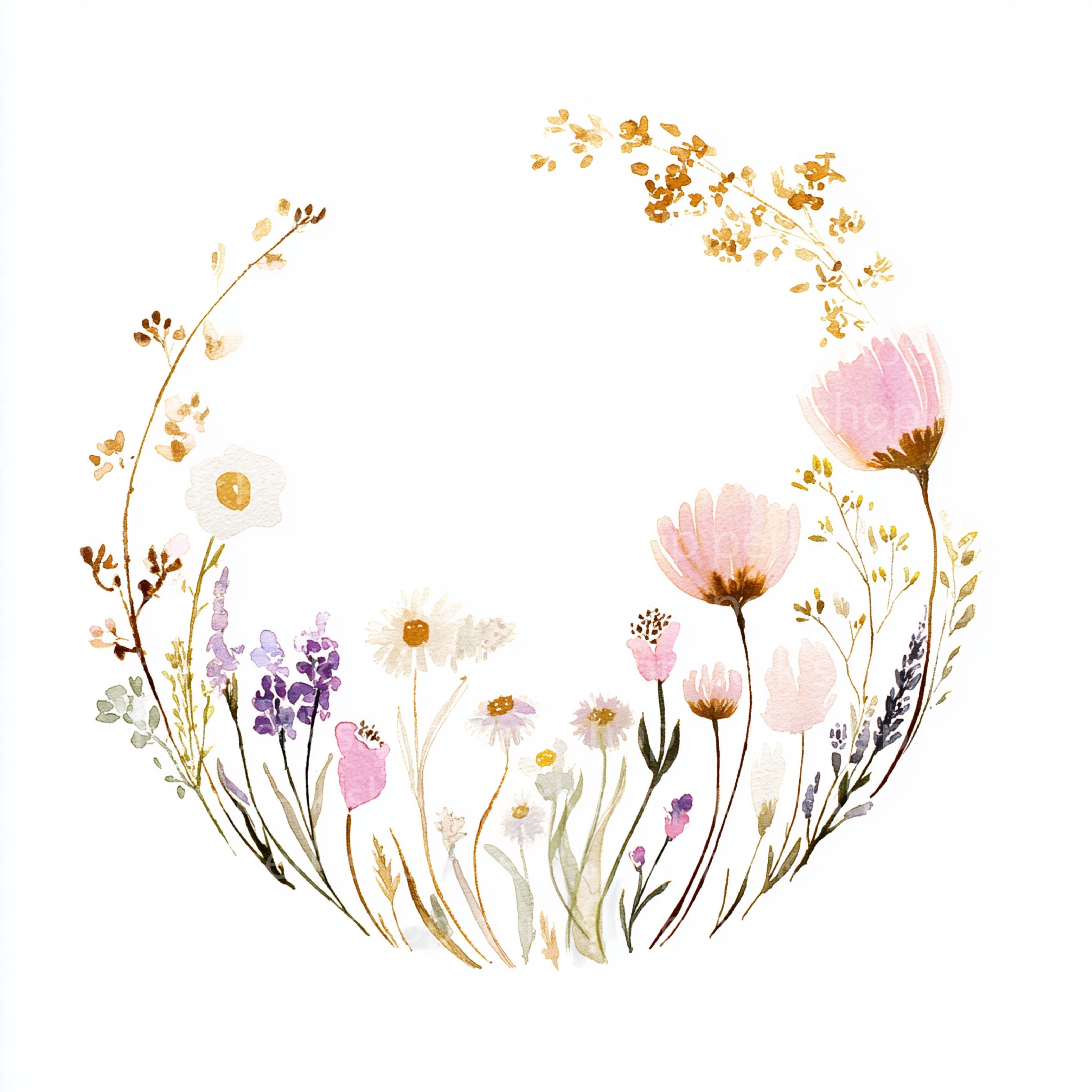Easter Wreath Wildflowers Clipart - Watercolor Spring Floral Circle ...