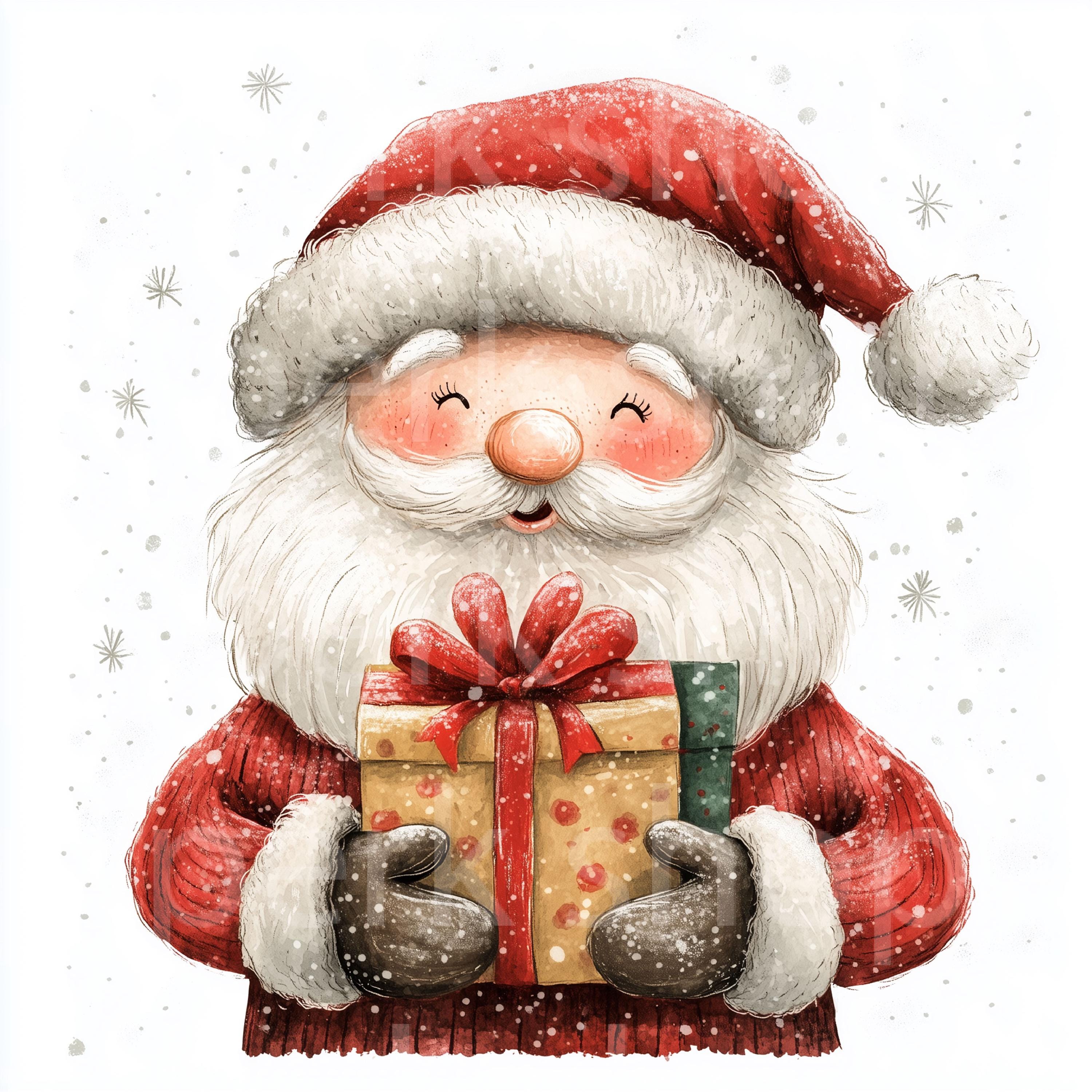 10 Christmas Clipart, Santa Clip Art, Winter Watercolor Printable Craft ...