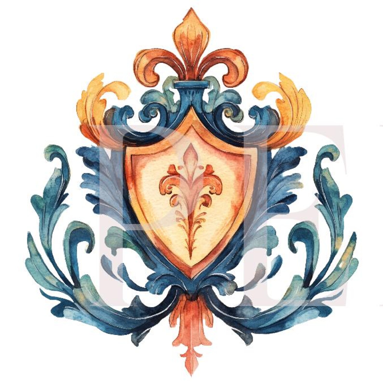 Elegant Baroque Crest Digital PNG Design for Crafting and Scrapbooking ...