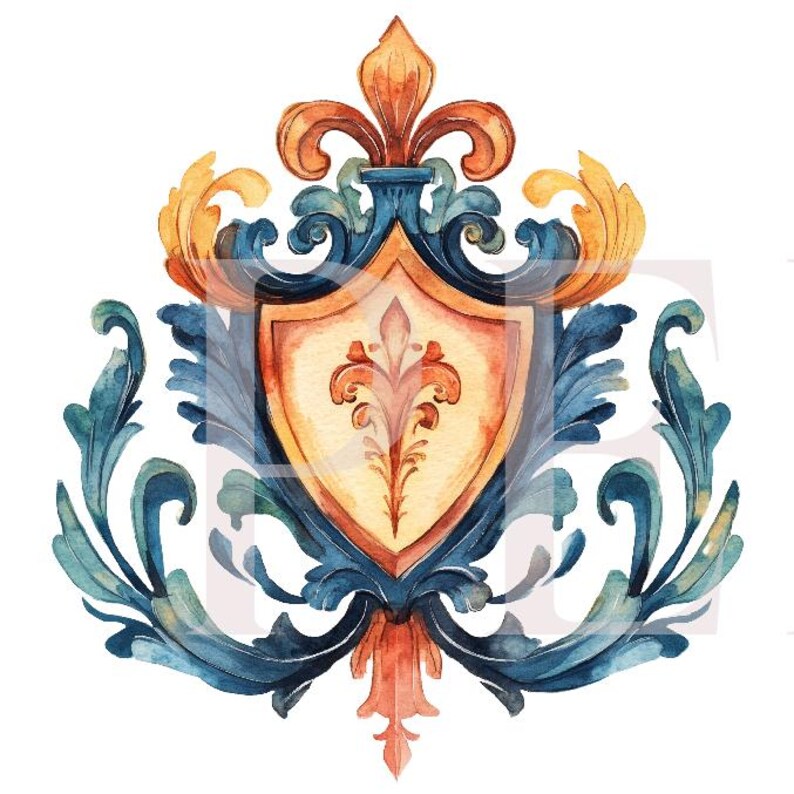 Elegant Baroque Crest Digital PNG Design for Crafting and Scrapbooking ...