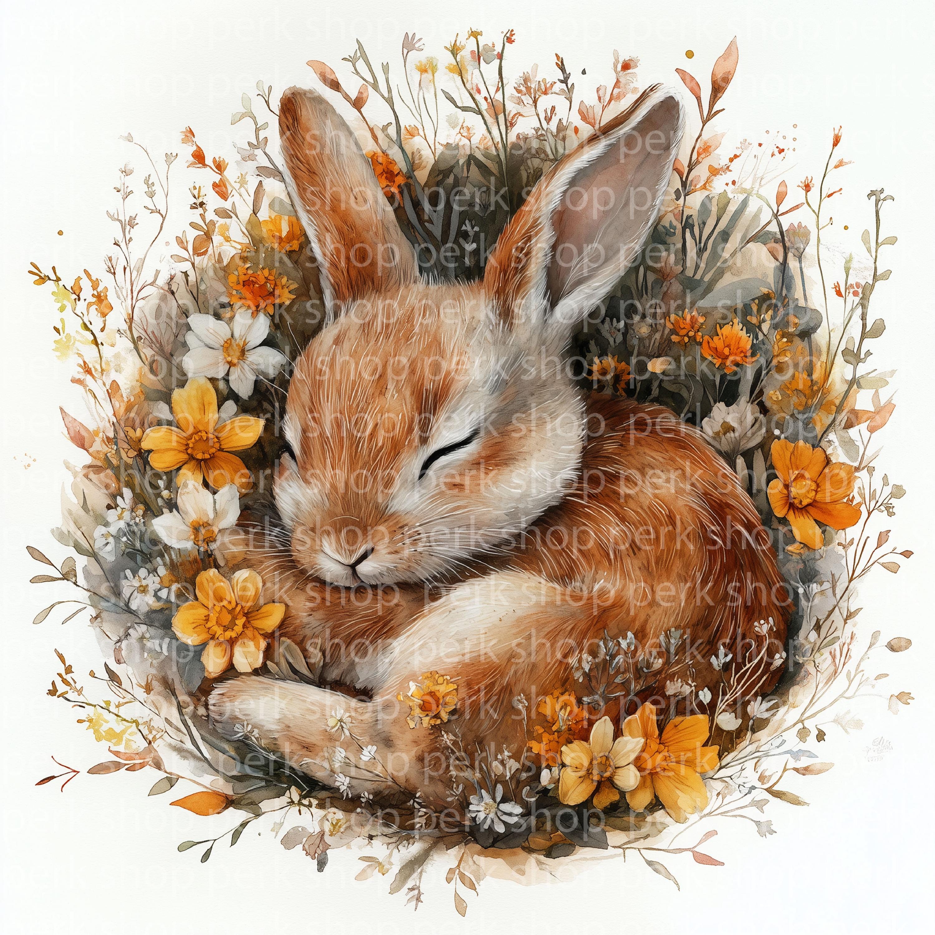 Floral Bunny Clipart: Watercolor Easter Rabbit, Spring Flowers (PDF) - Etsy