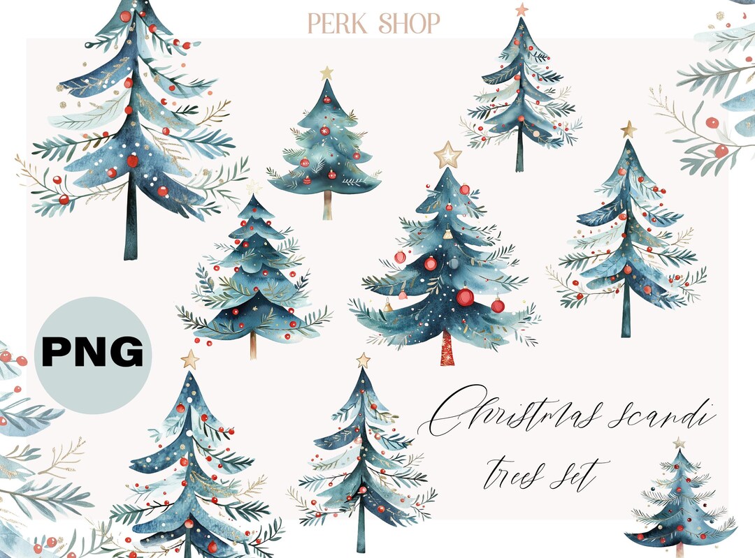 Festive Watercolor Christmas Scandi Tree PNG - Nordic Chic Digital ...