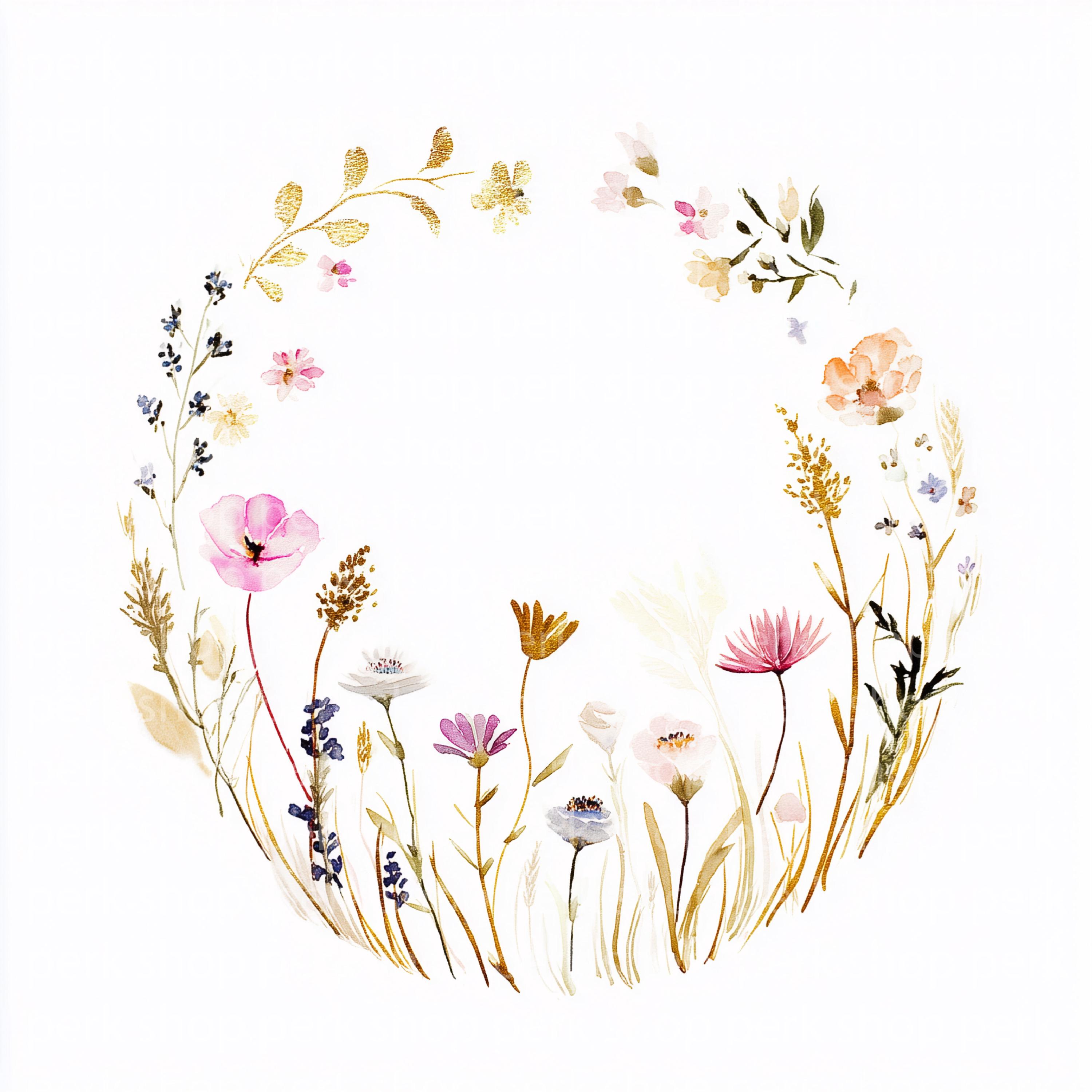 Easter Wreath Wildflowers Clipart - Watercolor Spring Floral Circle ...