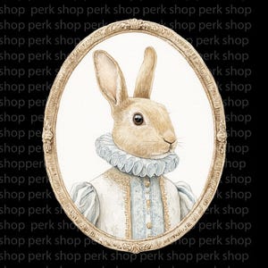 Rabbit Portrait Printable, Antique Style Bunny Art, Nursery Animal ...