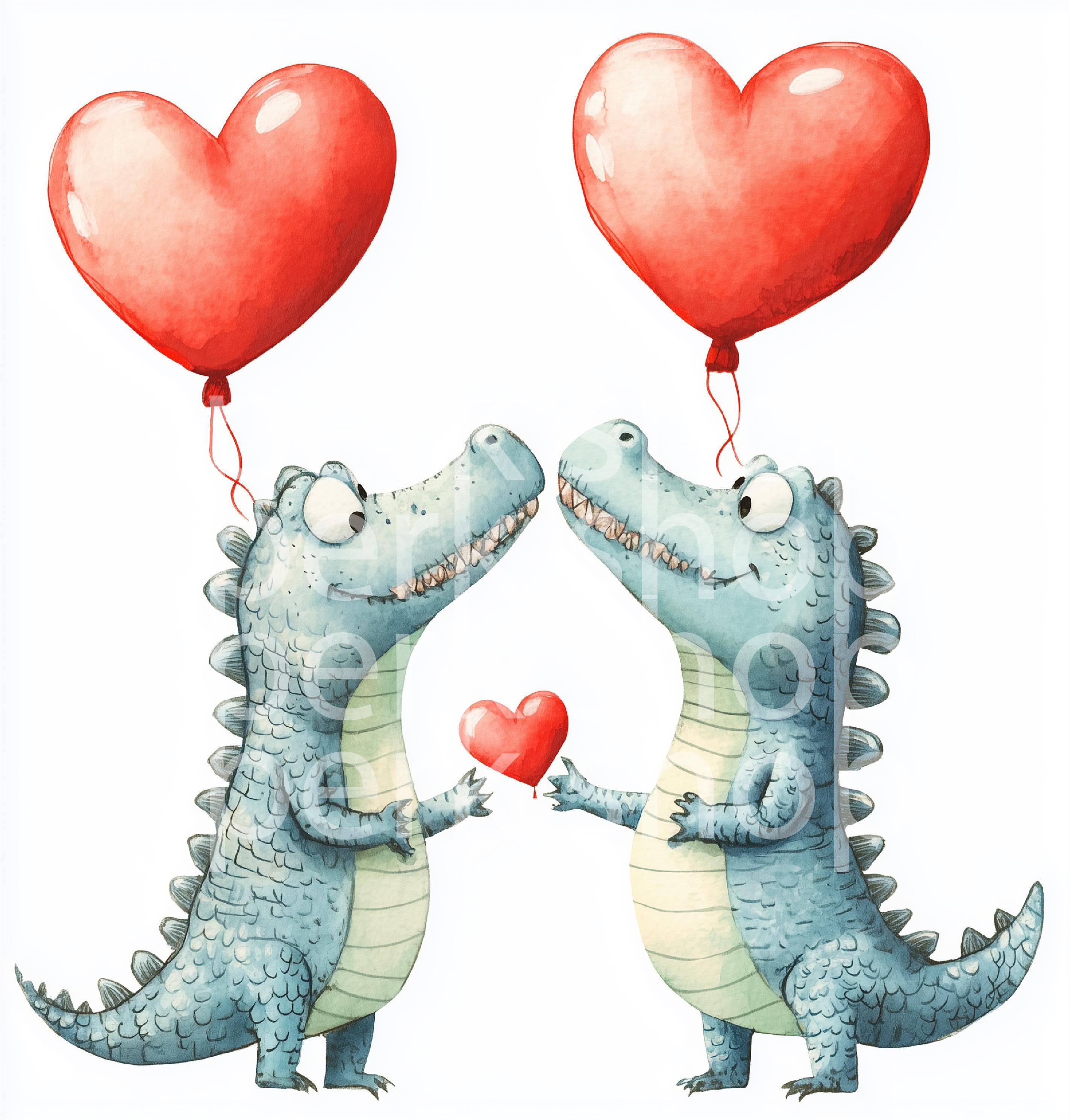 Valentine Alligator Couple Clipart: Romantic Crocodile Card (digital ...