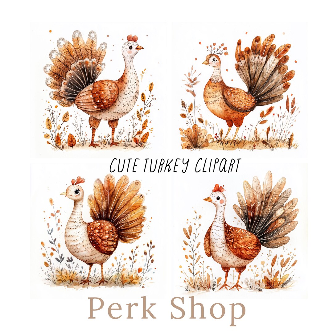 8 Adorable Watercolor Turkey Clipart - Hand Painted Thanksgiving ...