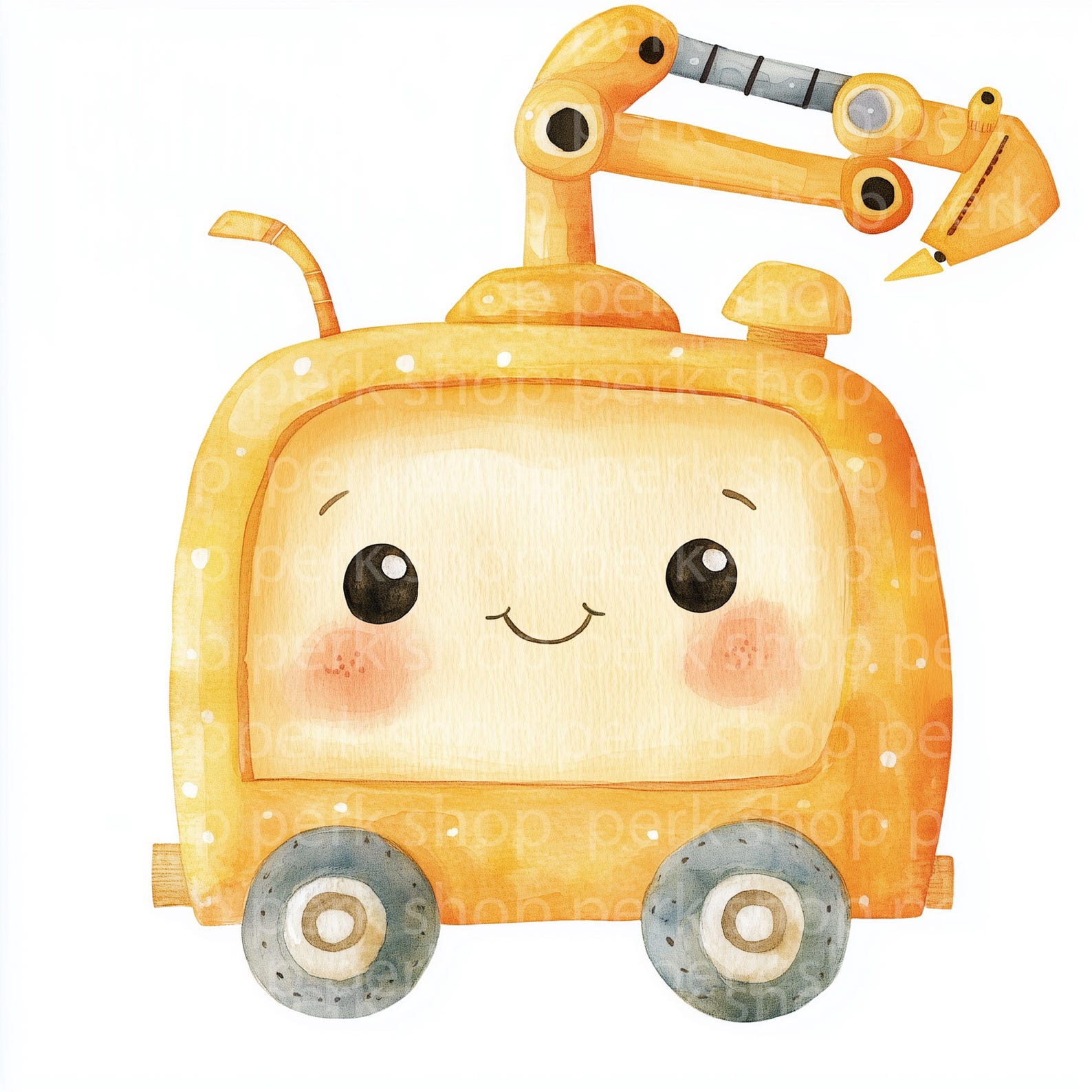 5 Cute Excavator Clipart, Kawaii Cars Illustrations, Printable Clipart ...