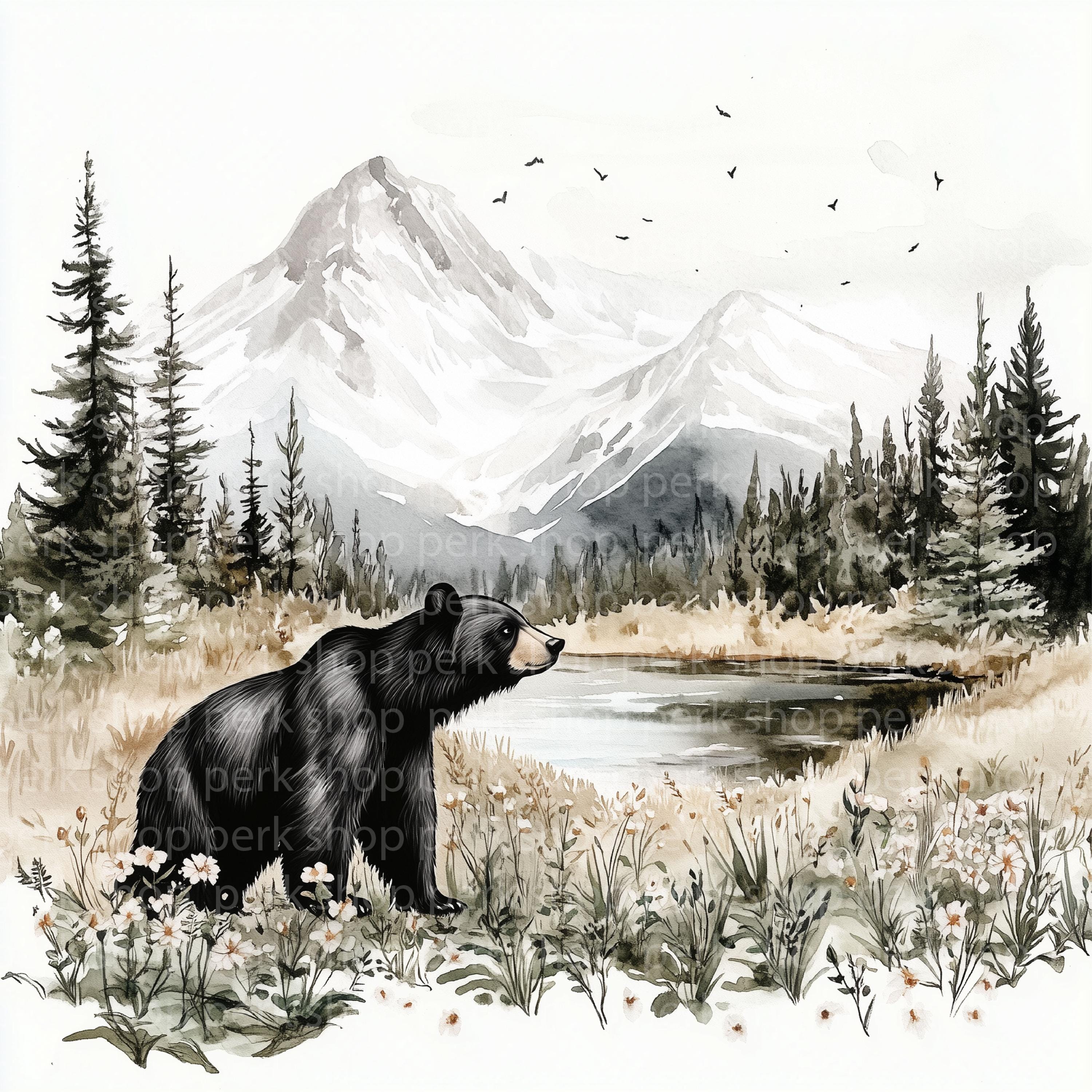 12 Black Bear Clipart, Bear Forest Clipart, Wild Animal Watercolor ...