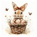 Easter Bunny Clipart, Spring Rabbit With Basket Flowers, Scrapbooking ...