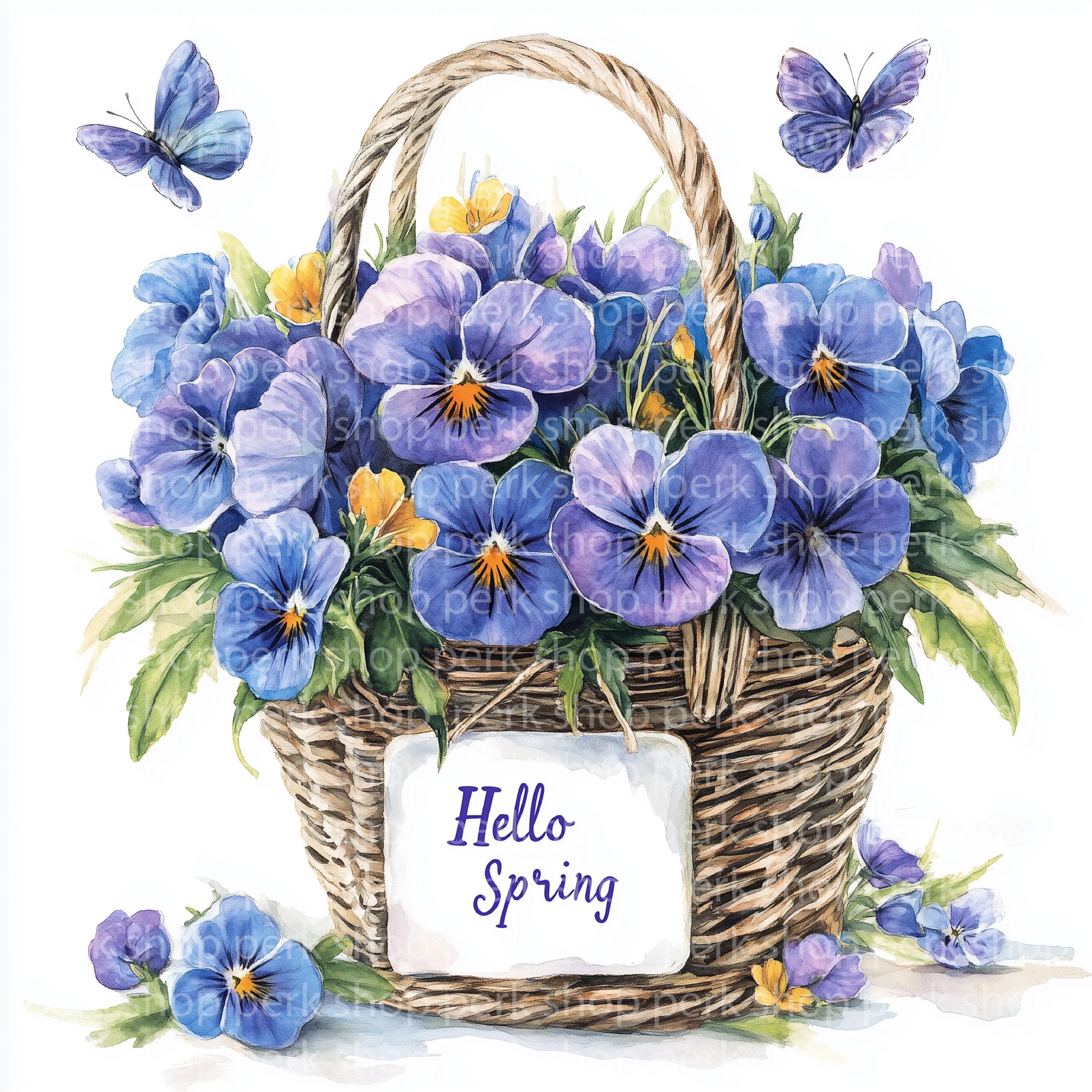 Spring Flowers Clipart, Spring Floral Basket Watercolor, Printable ...