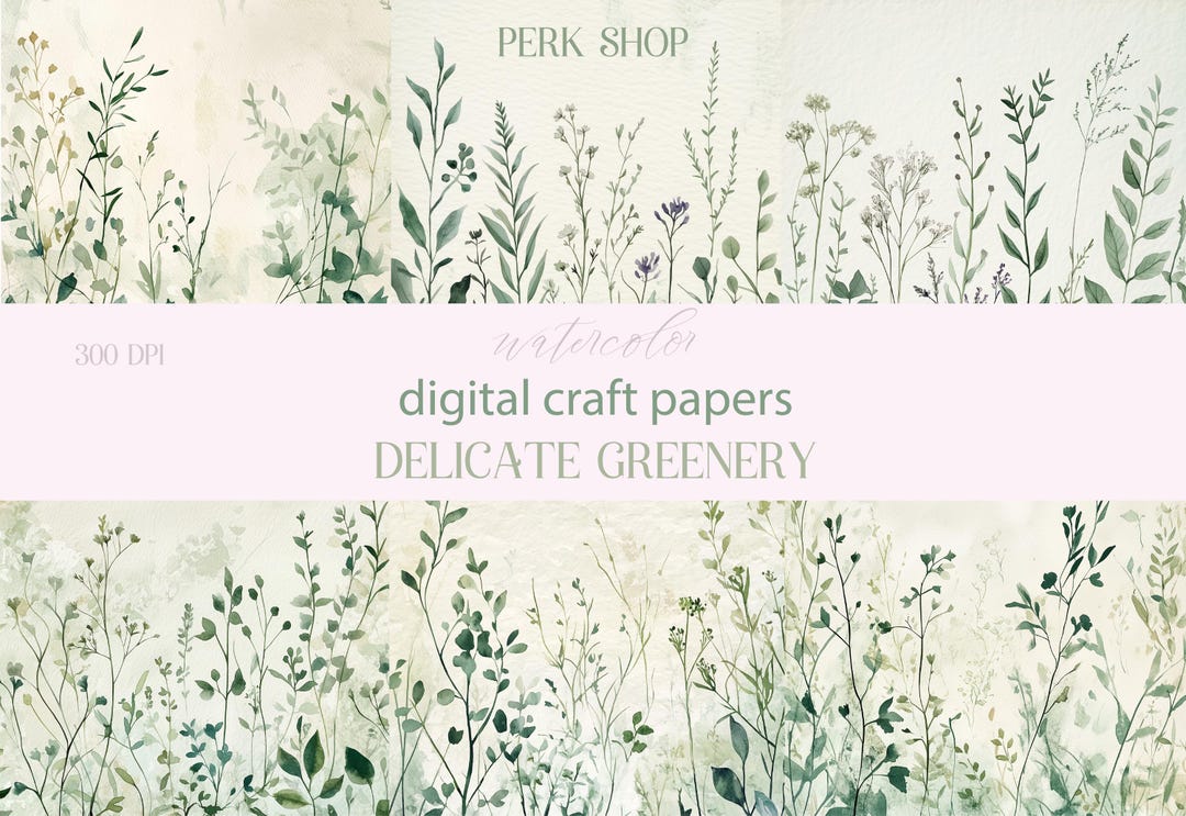 Green Floral Watercolor Digital Paper: Botanical Scrapbook Backgrounds ...