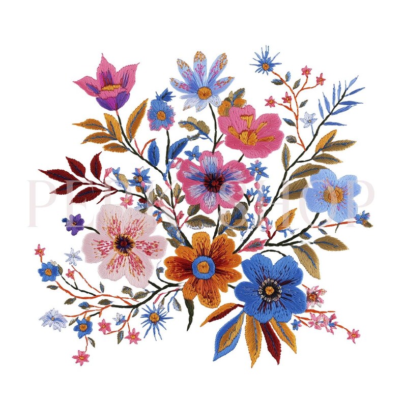 Wildflower Folk Embroidery Clipart Png - Digital Art for Crafters ...