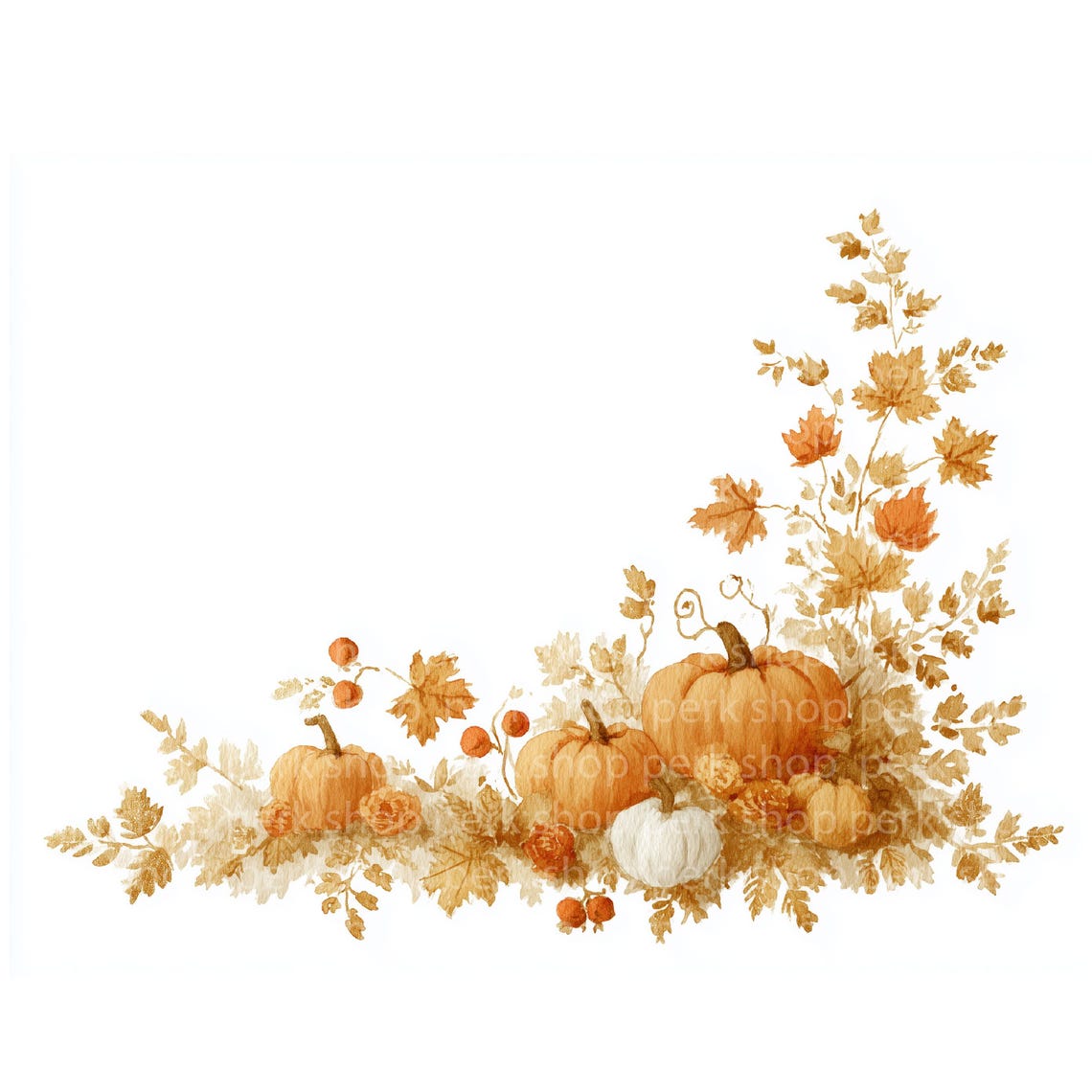Watercolor Pumpkin Corner Clipart, Autumn Leaves Border, Fall Floral ...