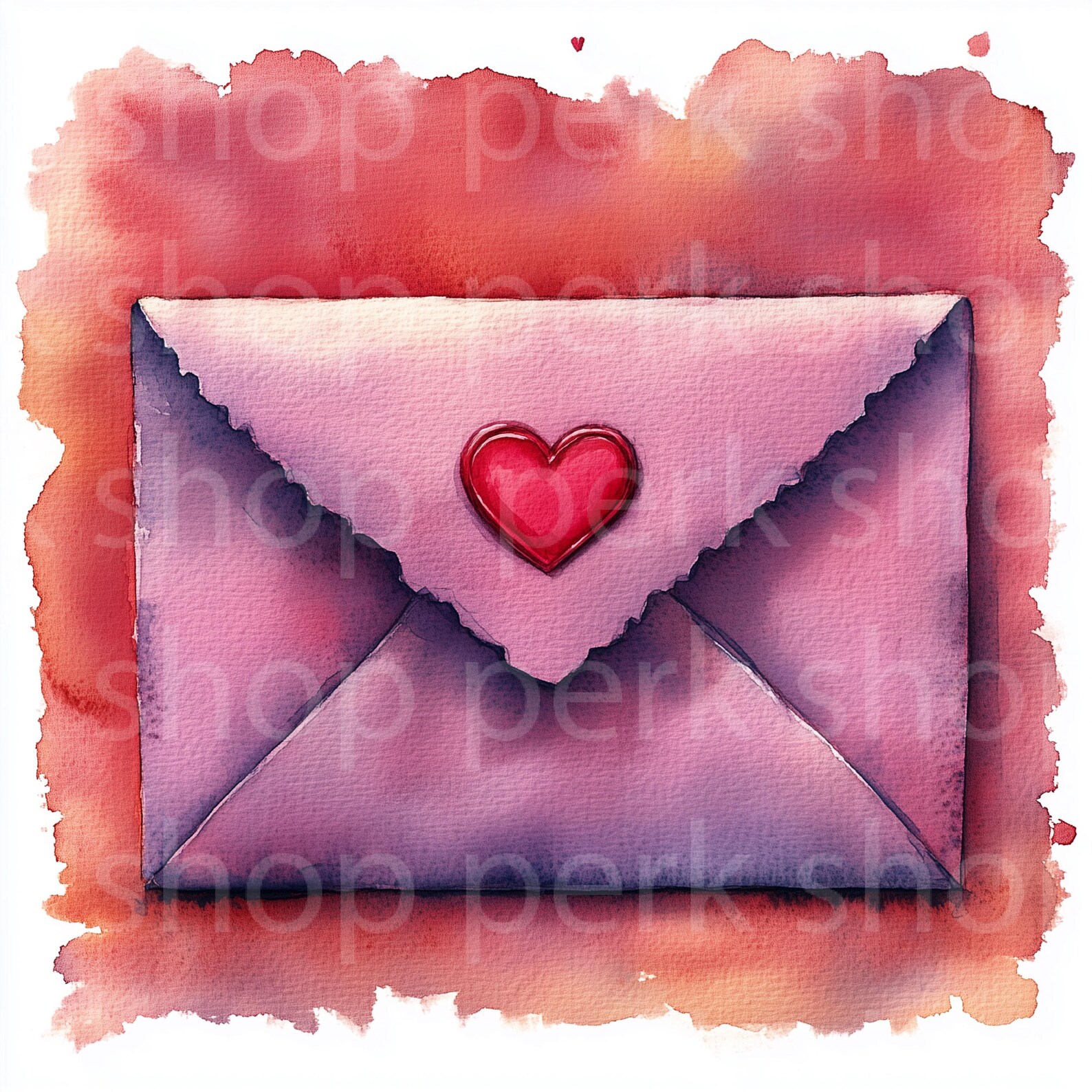 Pink Envelope Clipart: Watercolor Heart Love Letter (digital Download ...