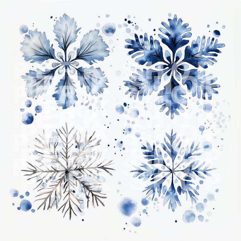 Snowflake Watercolor Bundle Clipart, Scandinavian Folk Winter Card ...
