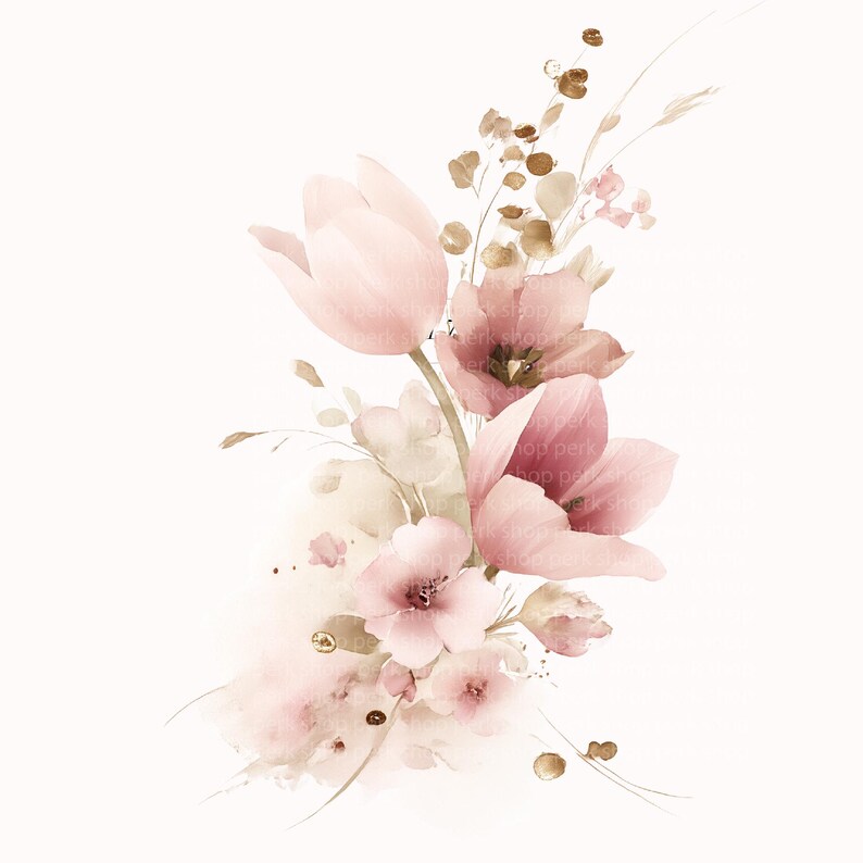 Watercolor Pink Tulip Clipart PNG, Elegant Floral Wedding Graphics ...
