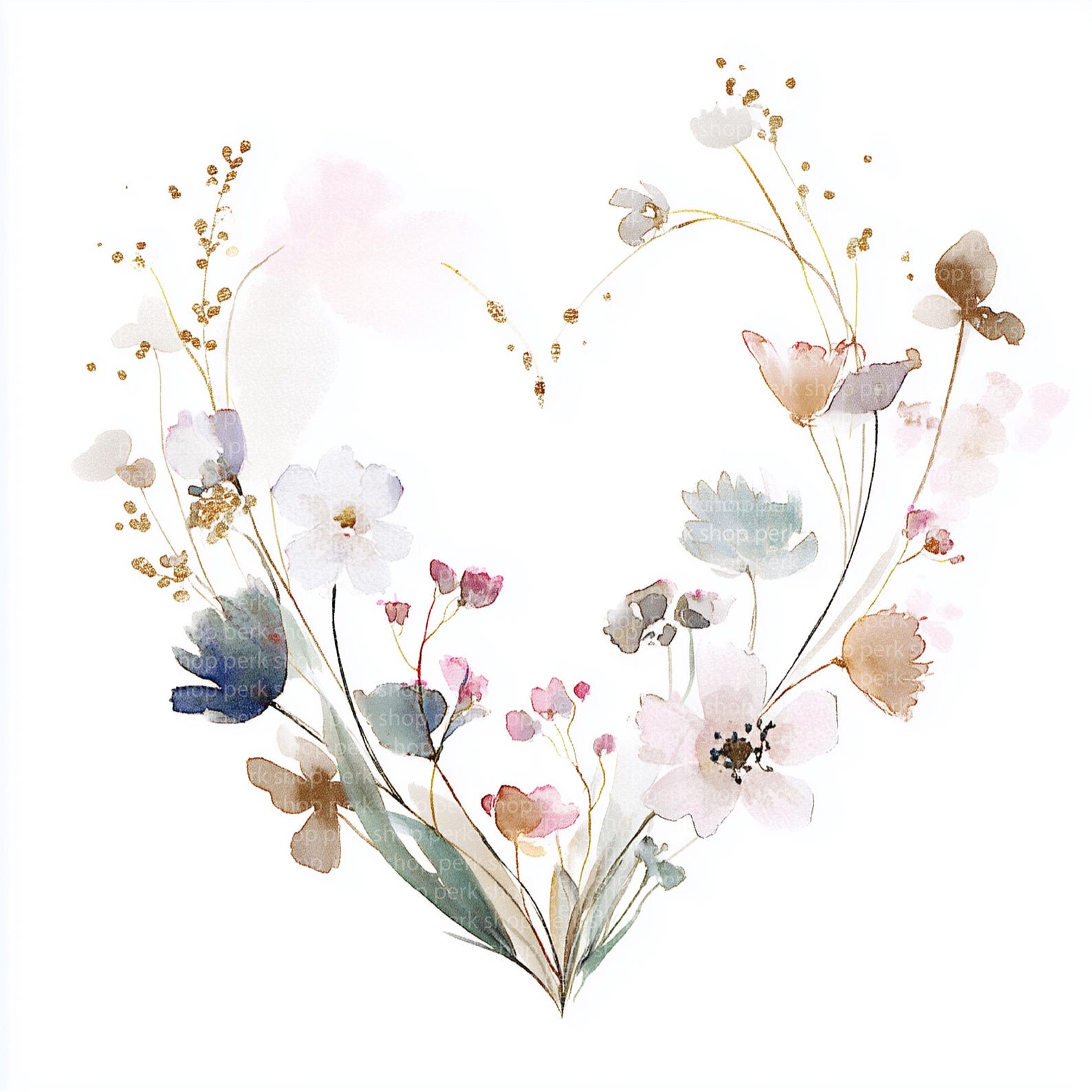 Watercolor Floral Heart Clipart, Pastel Wedding Wreath (digital ...