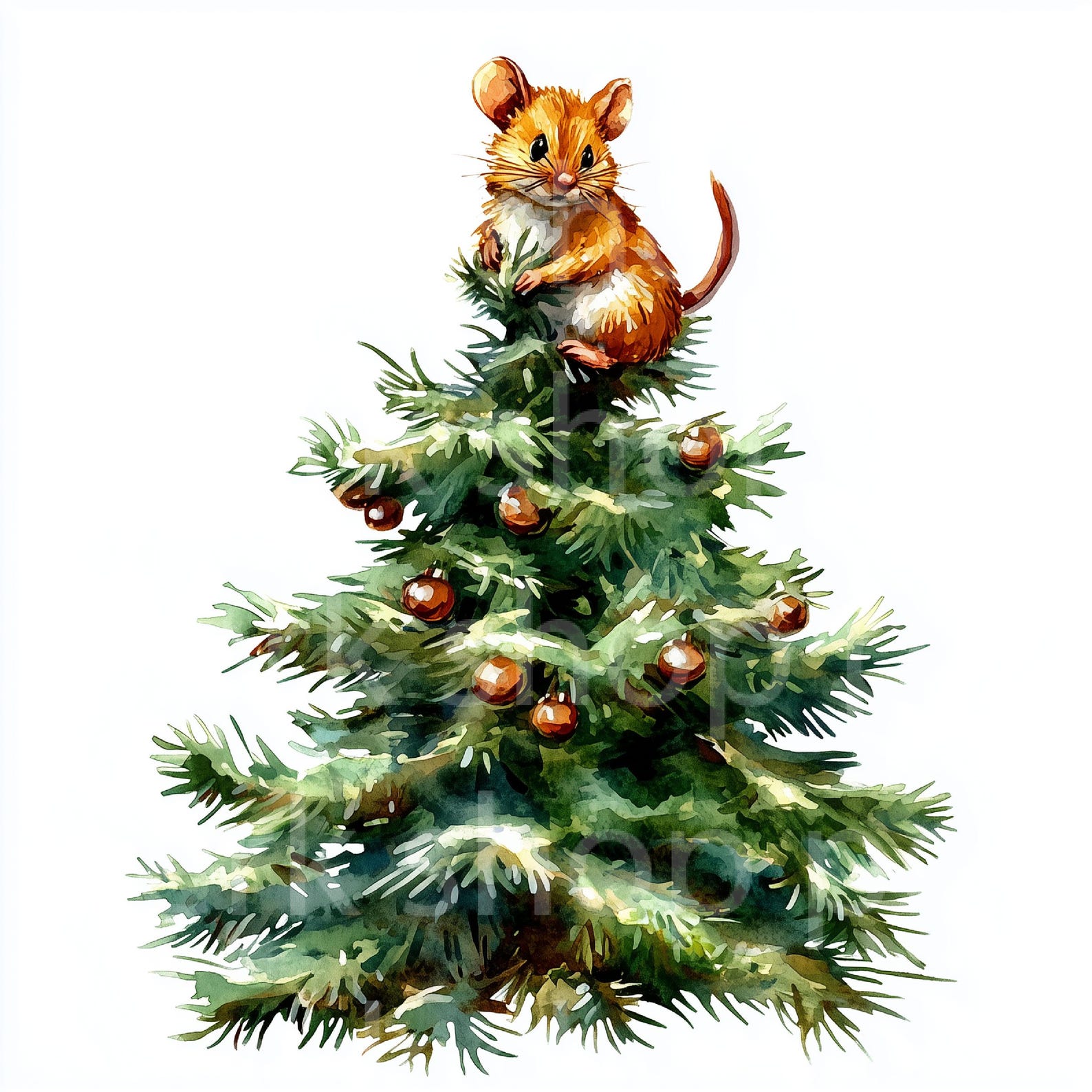 8 Christmas Tree Mice Clipart, Mouse Winter Decor Watercolor Art ...