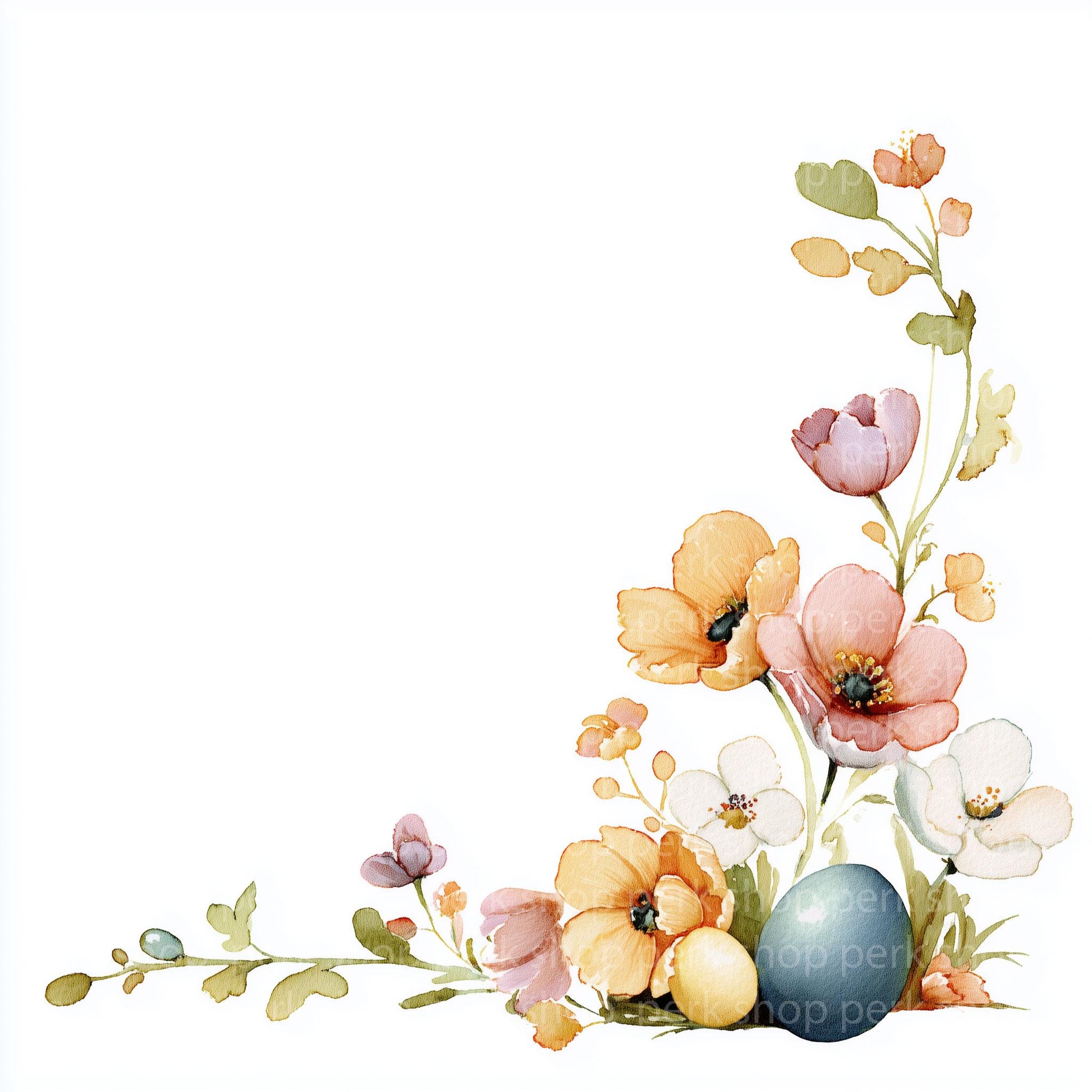 Easter Floral Clipart, Spring Flowers With Egg, Watercolor Easter ...