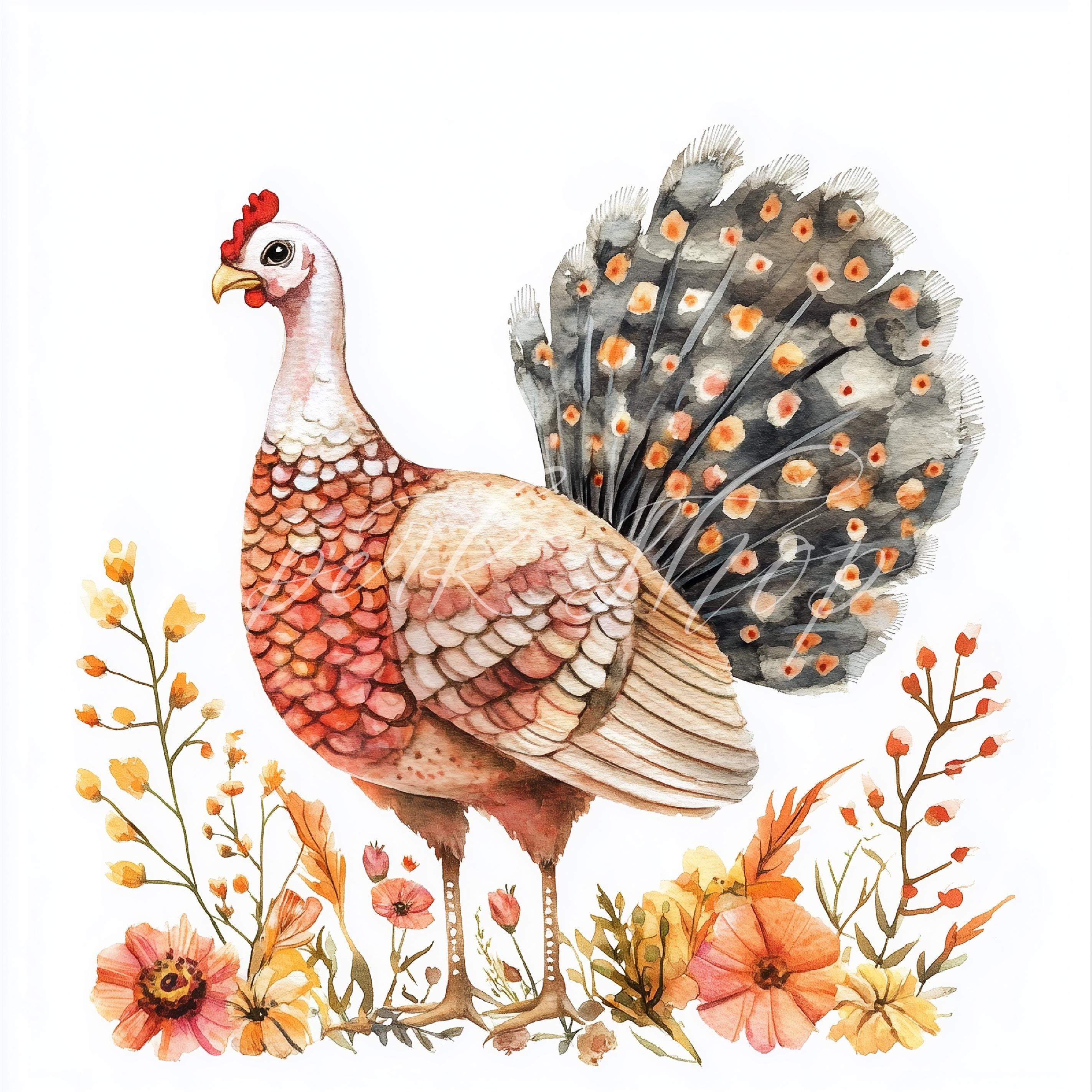 Thanksgiving Turkey Autumn Clipart, Floral Fall Watercolor, Printable ...