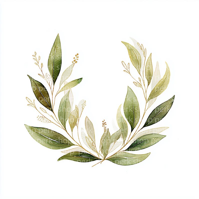 Eucalyptus Gold Leaf Clipart: Watercolor Foliage Art (digital Download ...