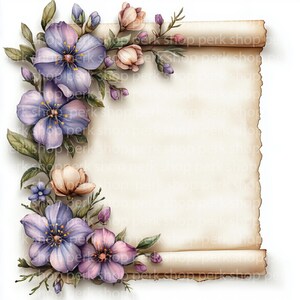 21 Floral Scroll Paper Clipart, Old Paper Flowers Clipart, High Quality ...