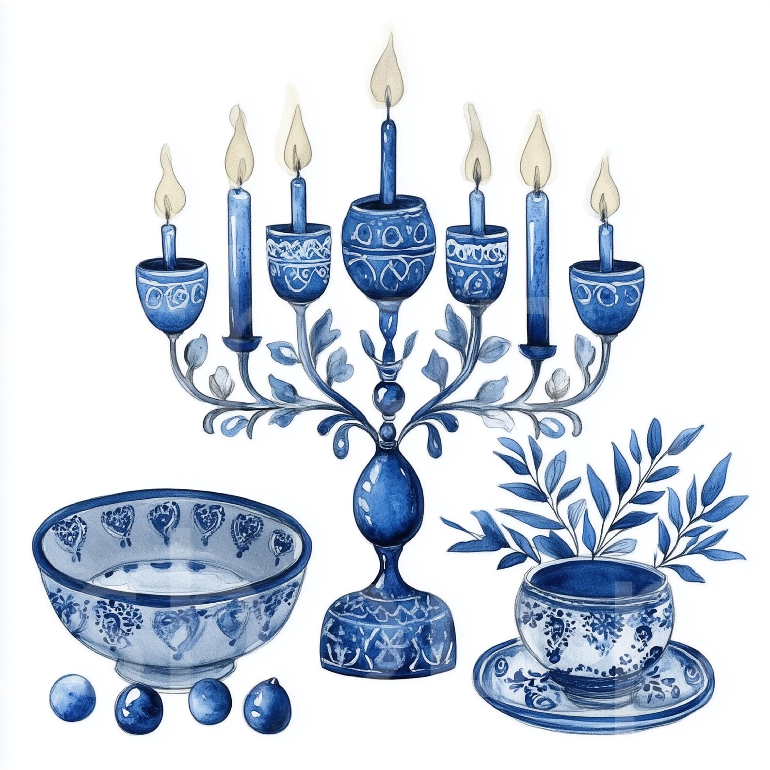 Watercolor Hanukkah Clipart: Menorah, Star of David (digital Jpgs) - Etsy