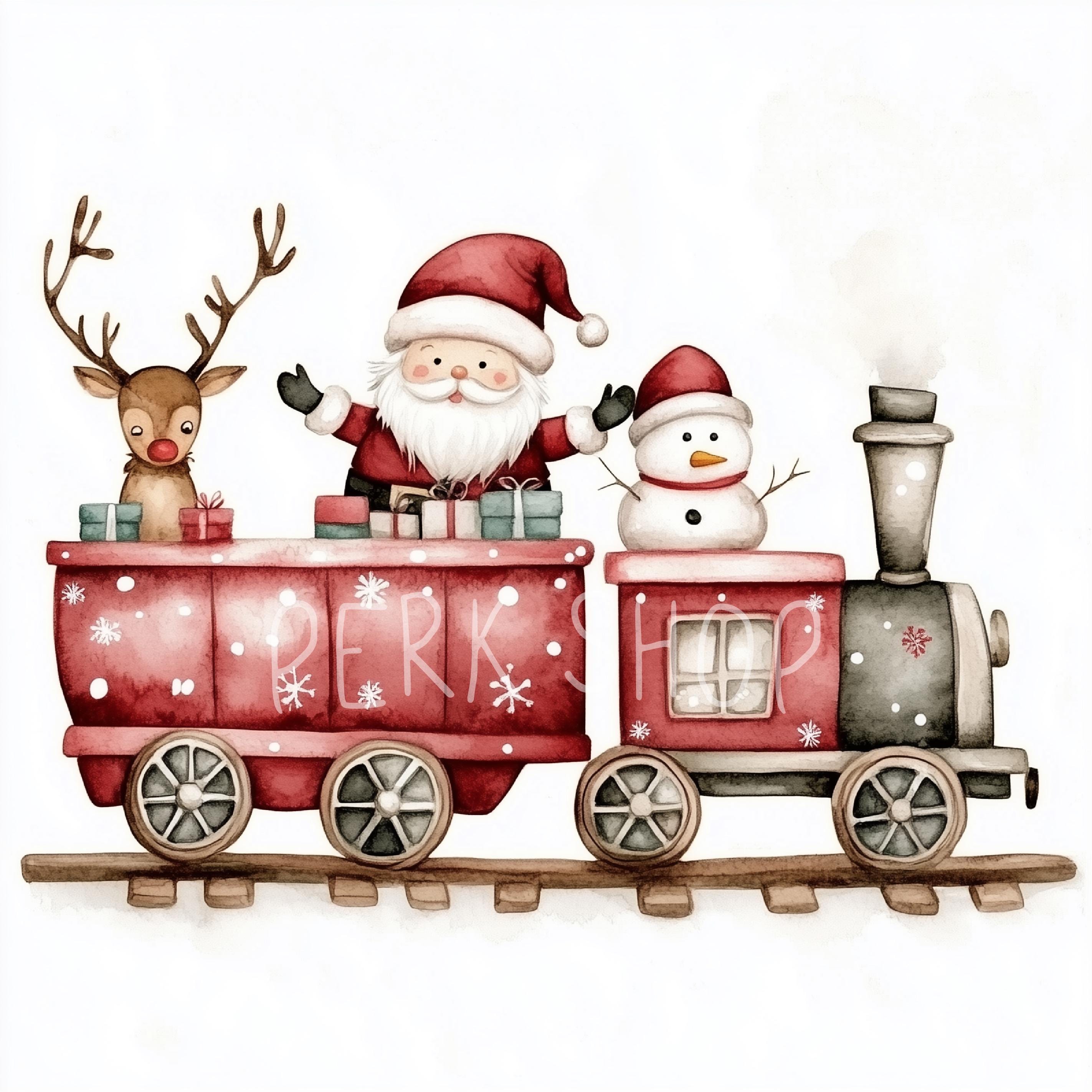 Watercolor Christmas Train Clipart: Santa, Snowman (digital Download ...