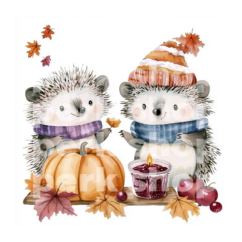 10 Hedgehog Autumn Clipart, Cute Fall Characters Printable Art ...