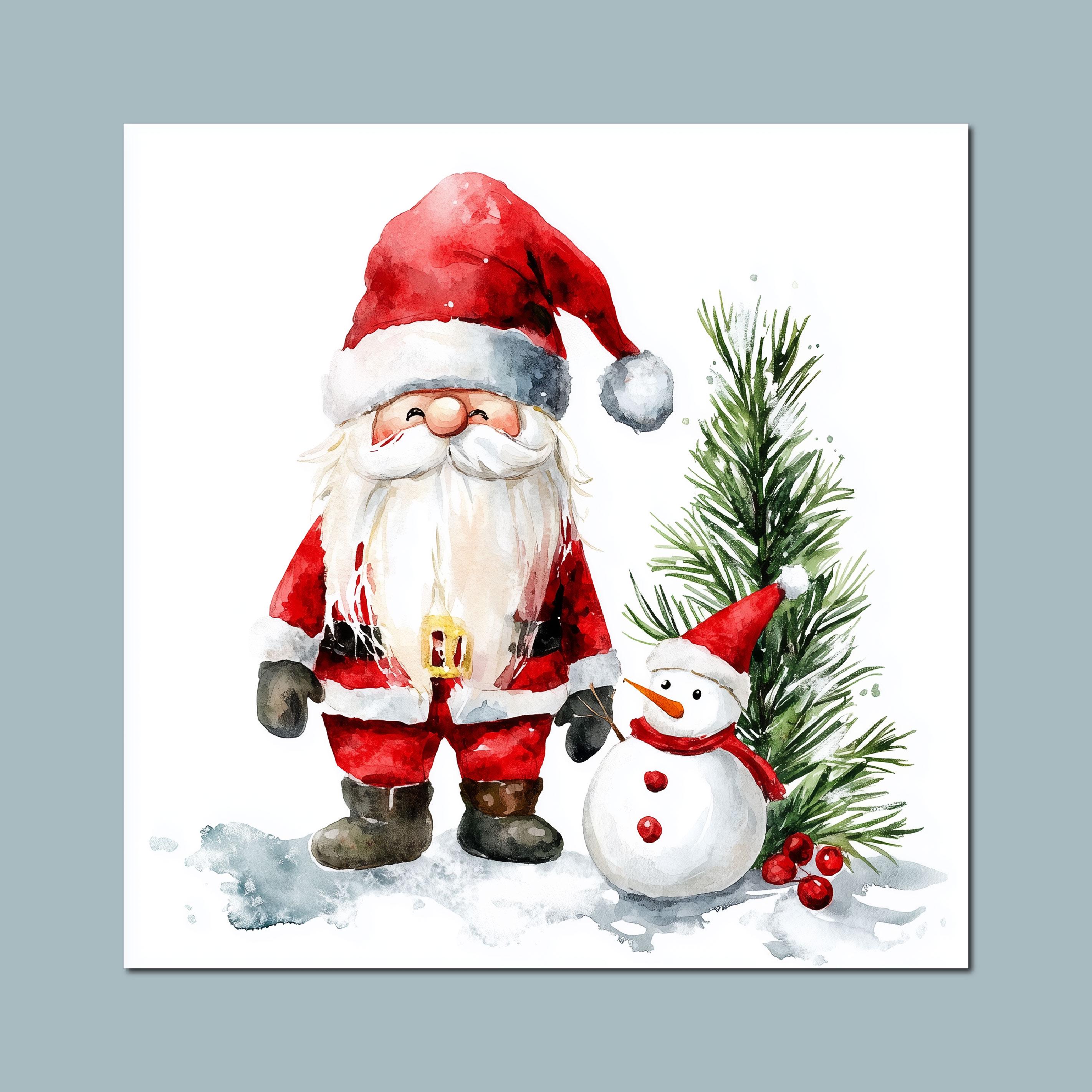 Santa Snowman Clipart, Christmas Tree Winter Watercolor Printable Craft ...
