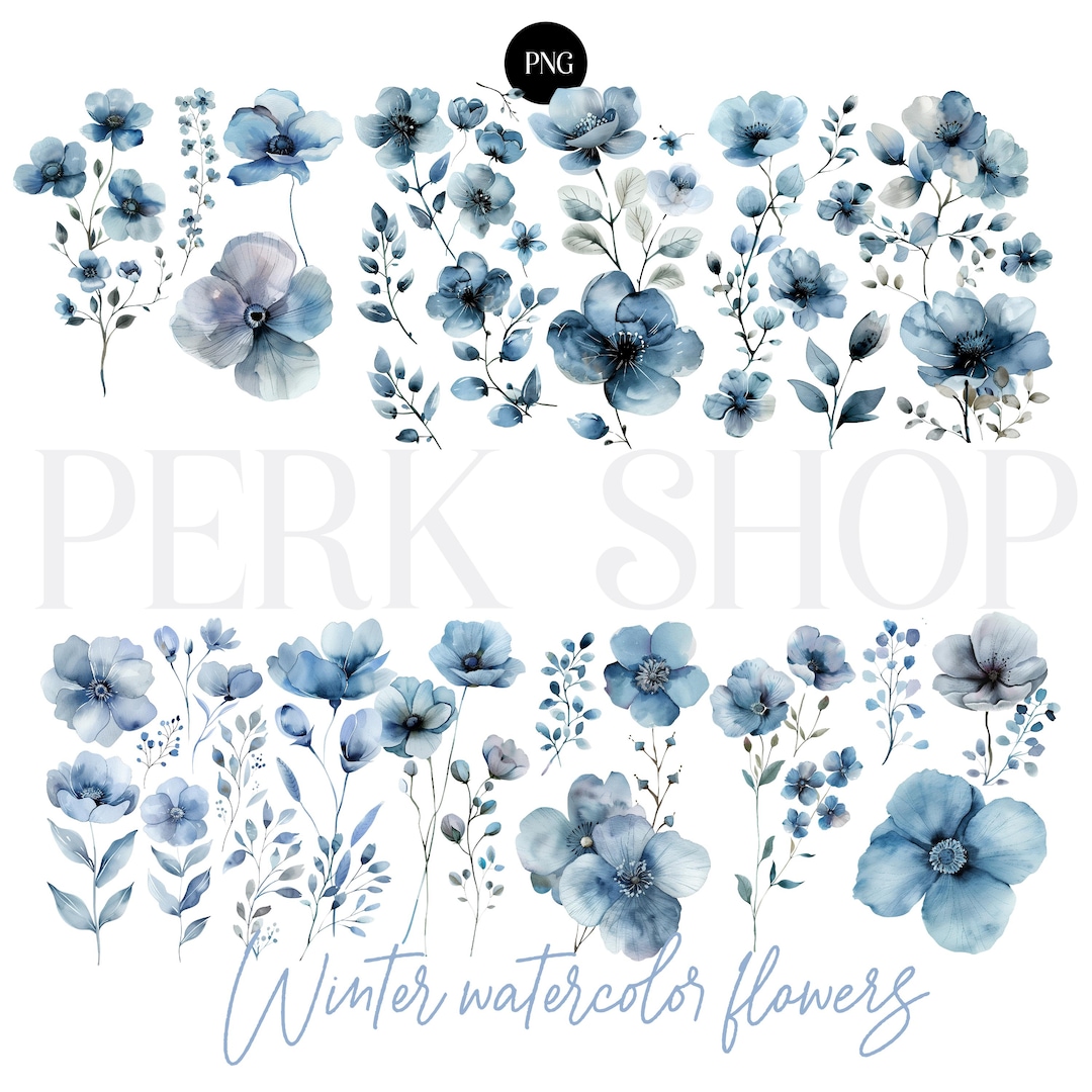 Watercolor Blue Flowers PNG Clipart, Digital Download, Printable ...