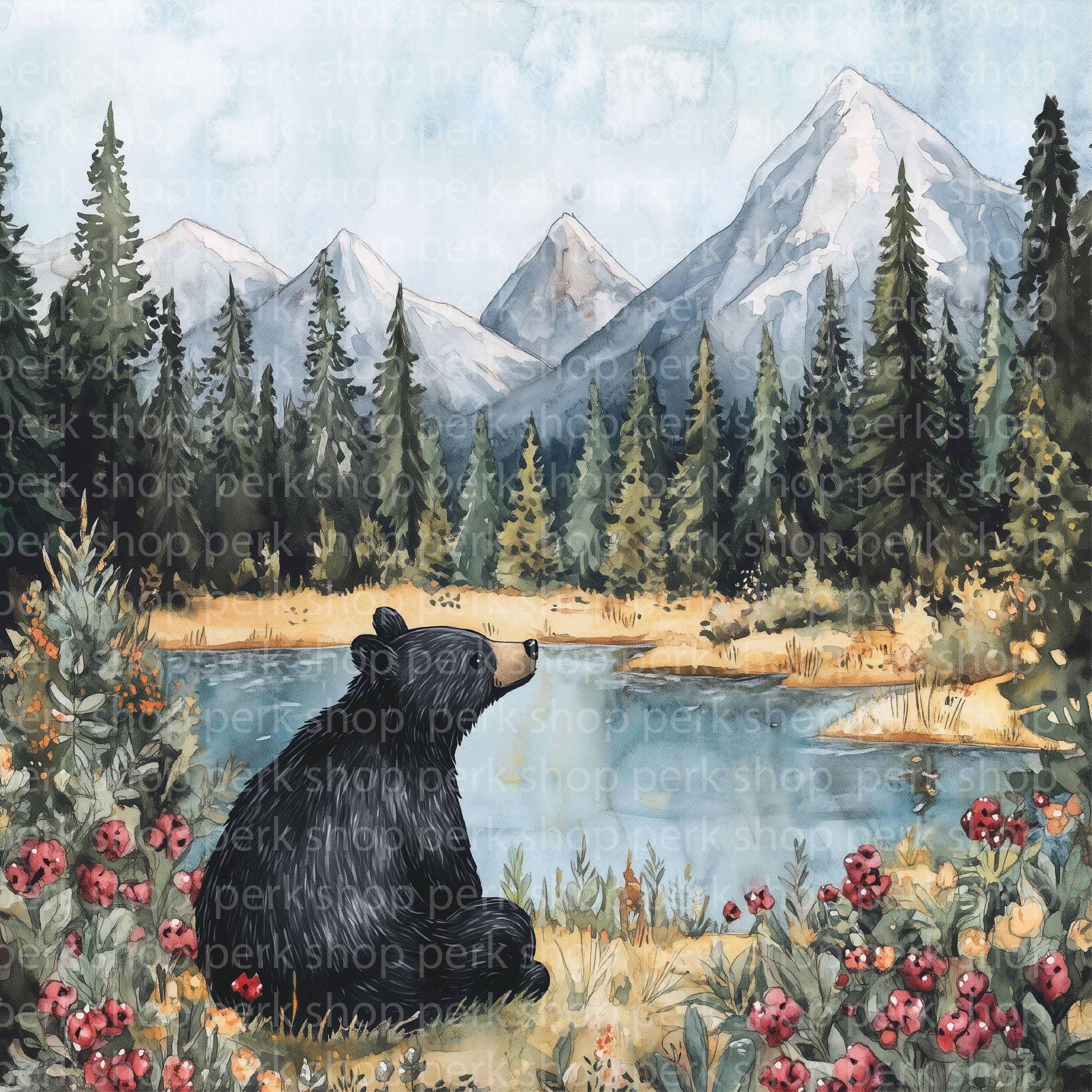 12 Black Bear Clipart, Bear Forest Clipart, Wild Animal Watercolor ...