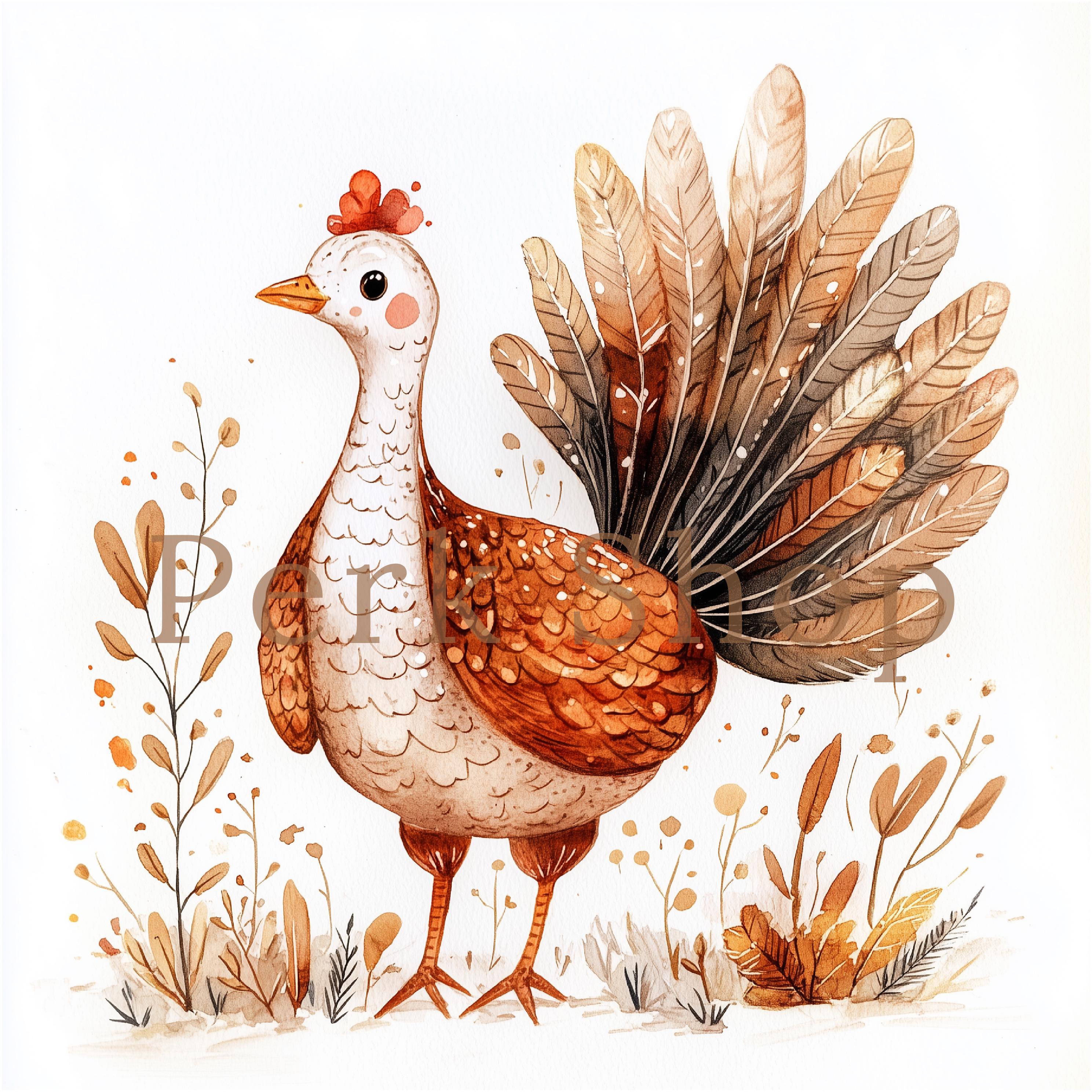 8 Adorable Watercolor Turkey Clipart - Hand Painted Thanksgiving ...