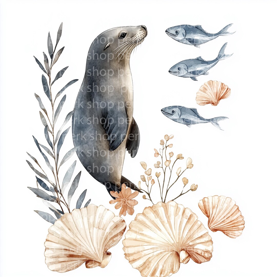 Watercolor Seal Clipart: Coastal Animal Art, Junk Journal (digital ...