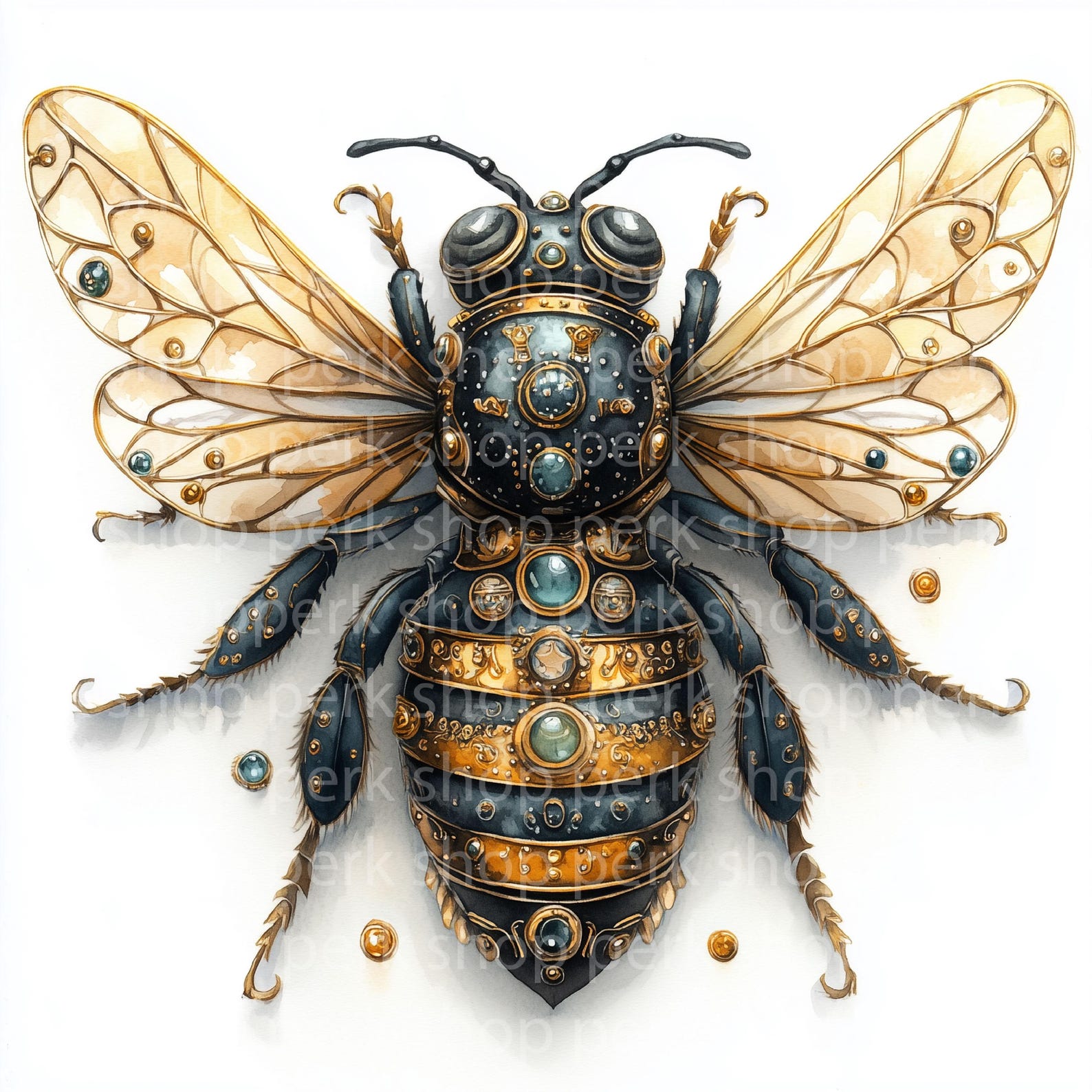 Steampunk Bee Watercolor Clipart: Vintage Insect Illustrations (digital ...