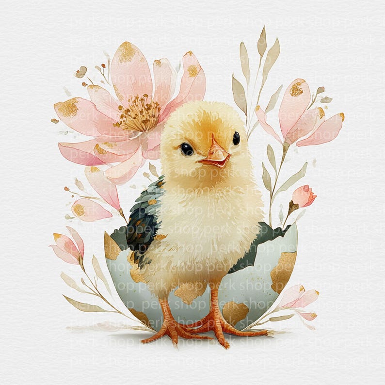 Easter Chick Hatching Clipart, Floral Chicken Egg, Printable Watercolor ...