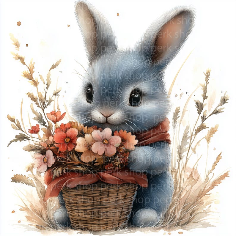 Easter Bunny Clipart: Spring Floral Rabbit, Eggs (digital Download) - Etsy