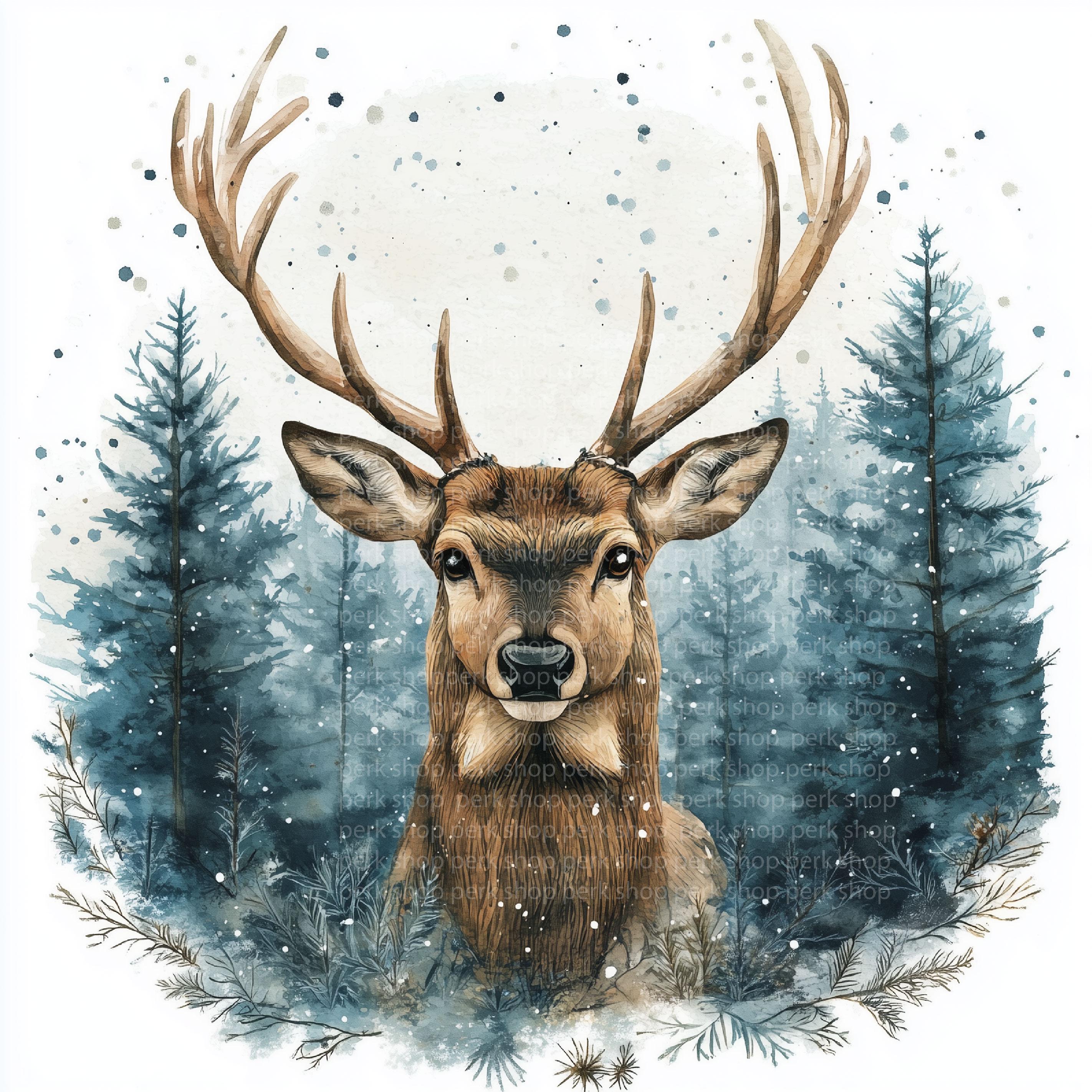 Winter Deer Watercolor Clipart: Forest Animal Art (digital) - Etsy