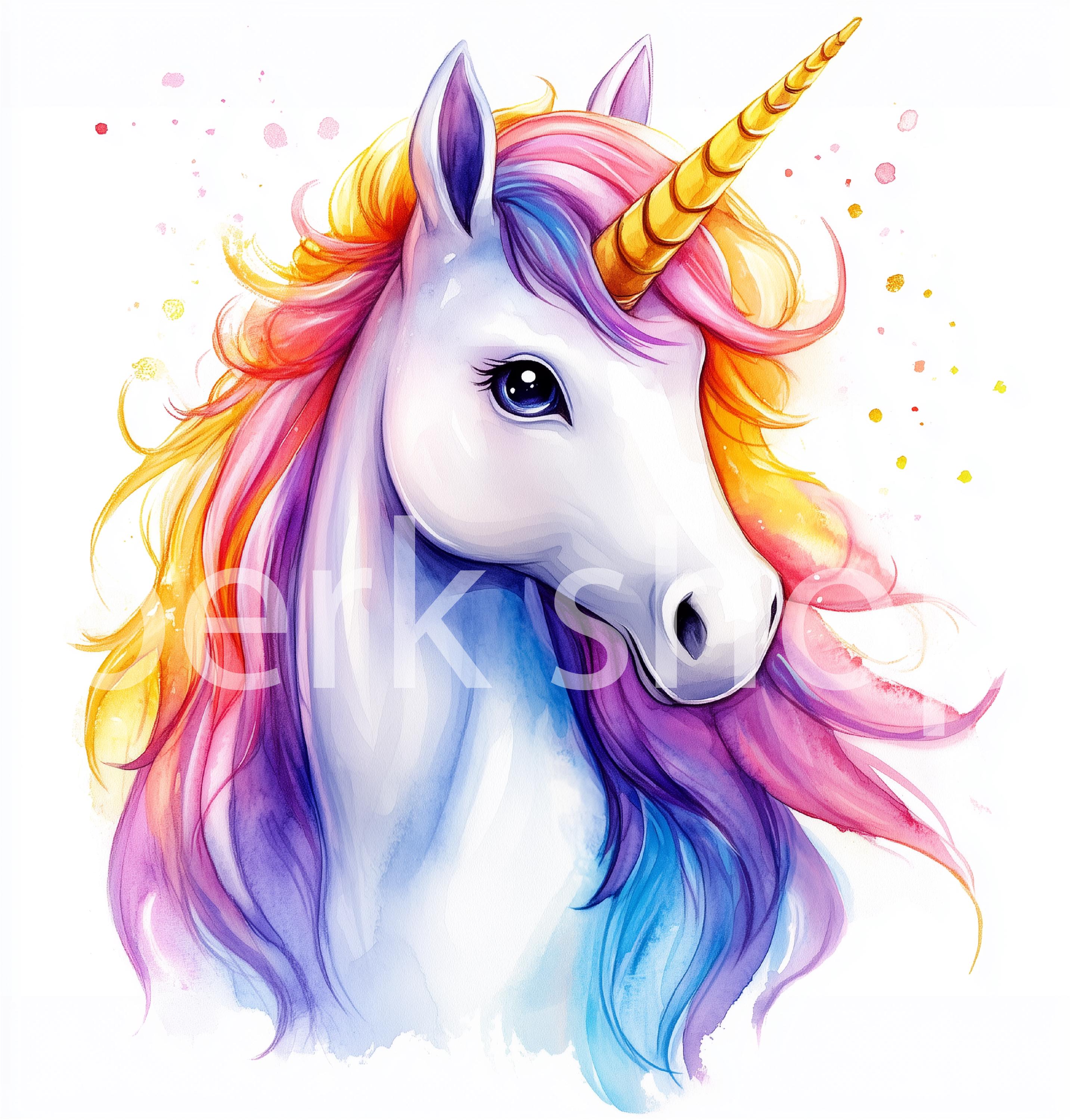 10 Magical Unicorn Clipart, Watercolor Fantasy Animal Rainbow Painting ...