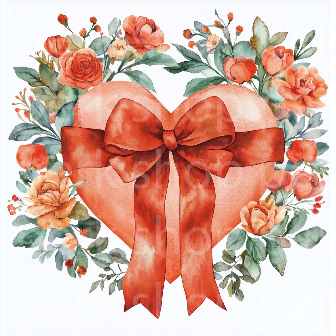 12 Floral Heart Wreath Clipart, Valentine's Day Heart, Digital Clipart ...