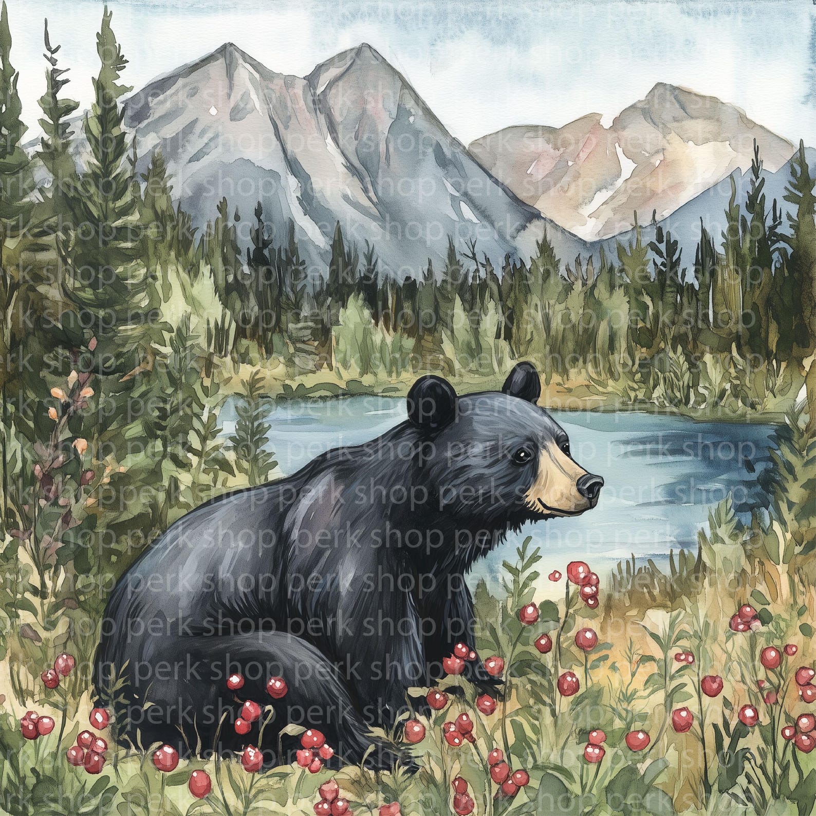 12 Black Bear Clipart, Bear Forest Clipart, Wild Animal Watercolor ...
