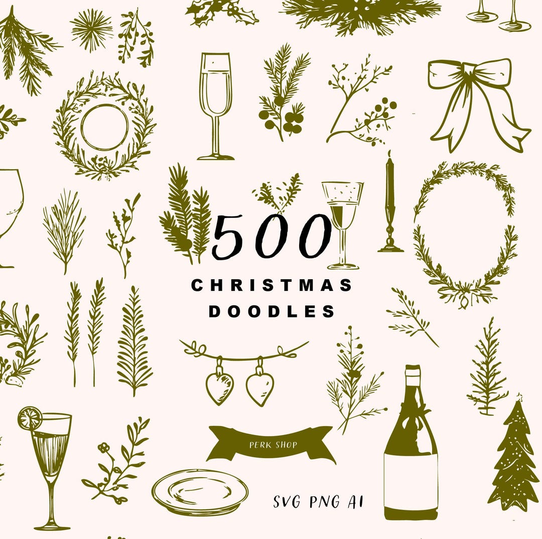 Christmas Doodles Bundle: Hand-drawn Holiday Clipart (SVG, PNG, AI) - Etsy