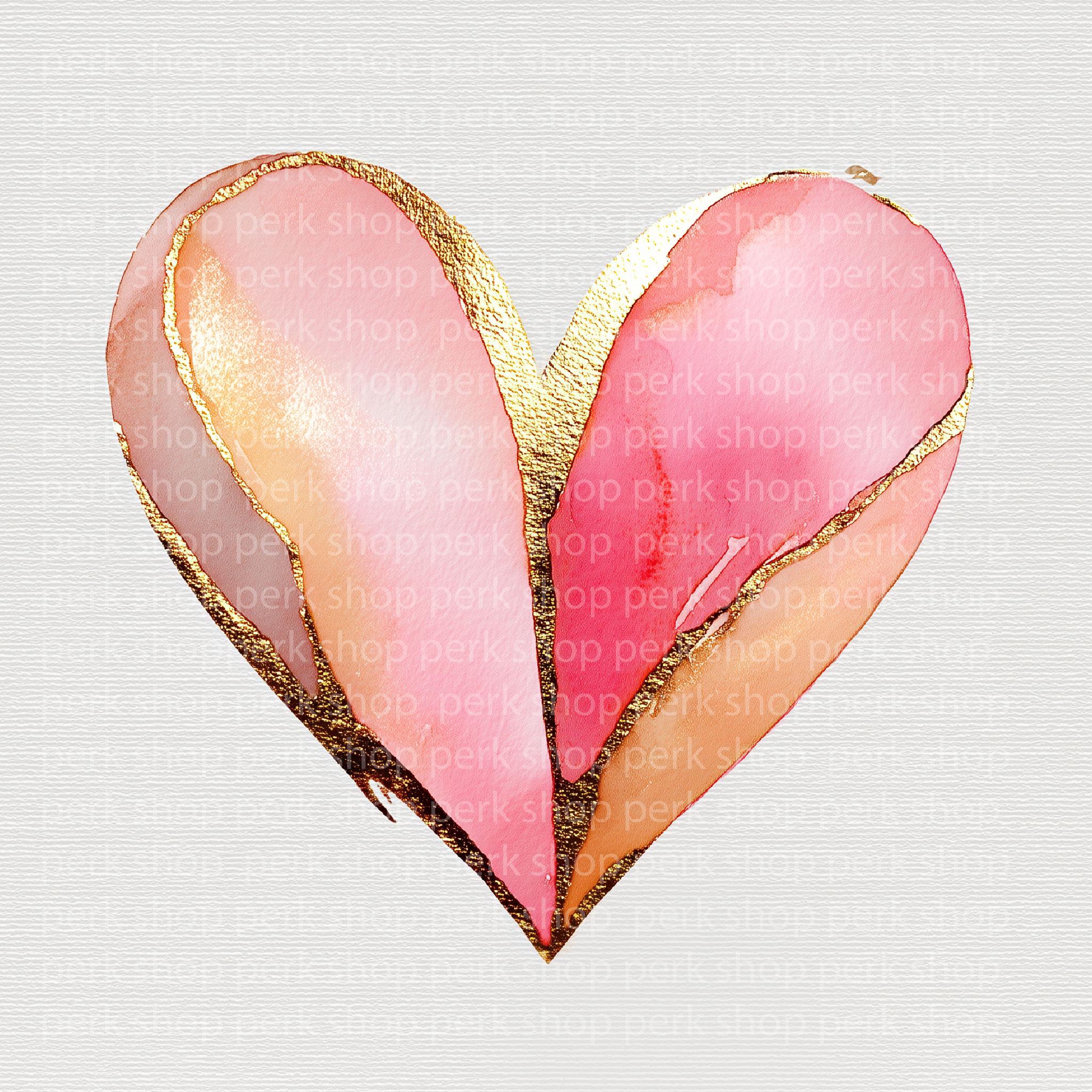 Watercolor Heart Clipart, Pink Gold Heart PNG, Abstract Love Art ...
